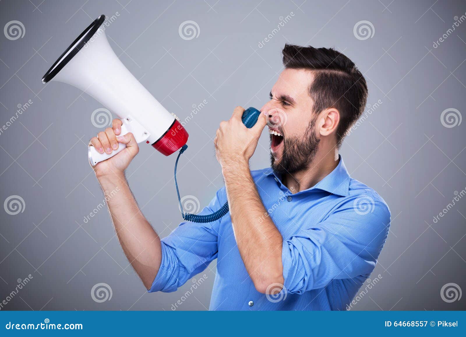 Man Shouting through Megaphone Stock Image - Image of distressing ...