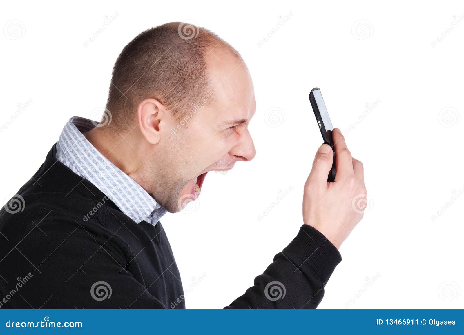 Man Shouting at the Mobile Phone Stock Image - Image of talking, studio ...