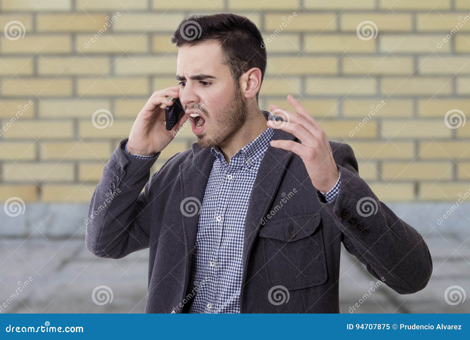 Man shouting by the phone stock image. Image of cellular - 94707875