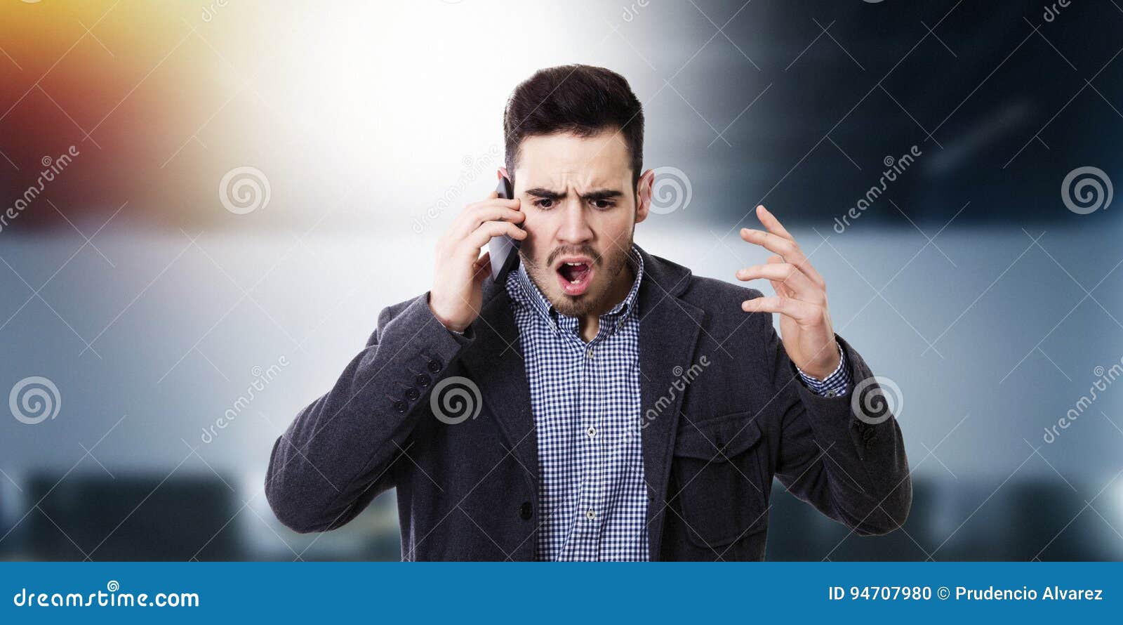 Man shouting by the phone stock photo. Image of formal - 94707980