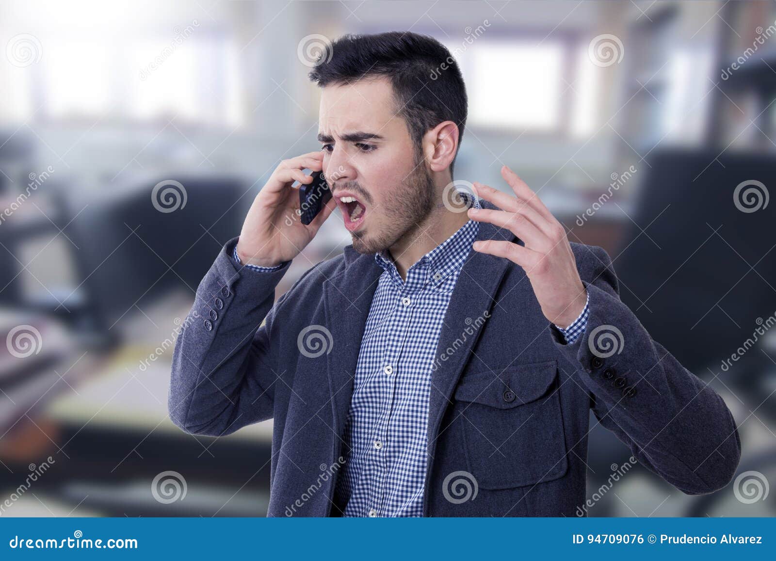 Man shouting by the phone stock photo. Image of office - 94709076