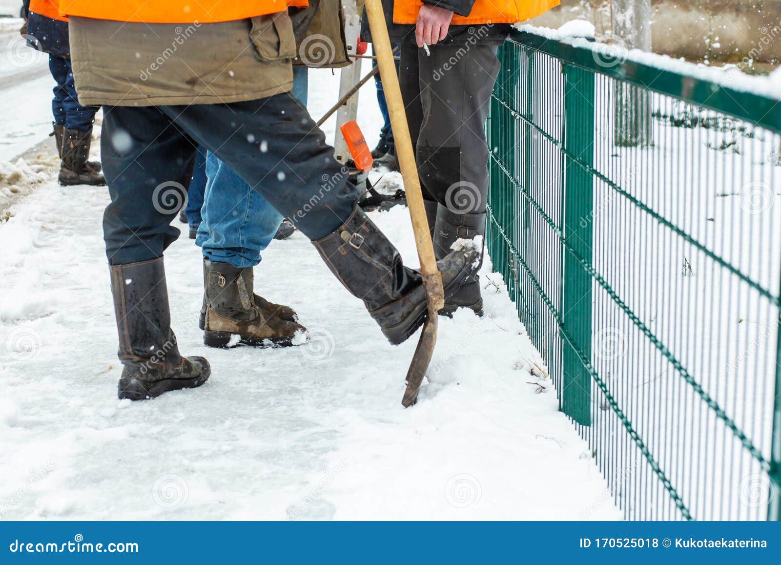 Man Shovel Cleans the Sidewalk from Snow Stock Photo - Image of janitor ...