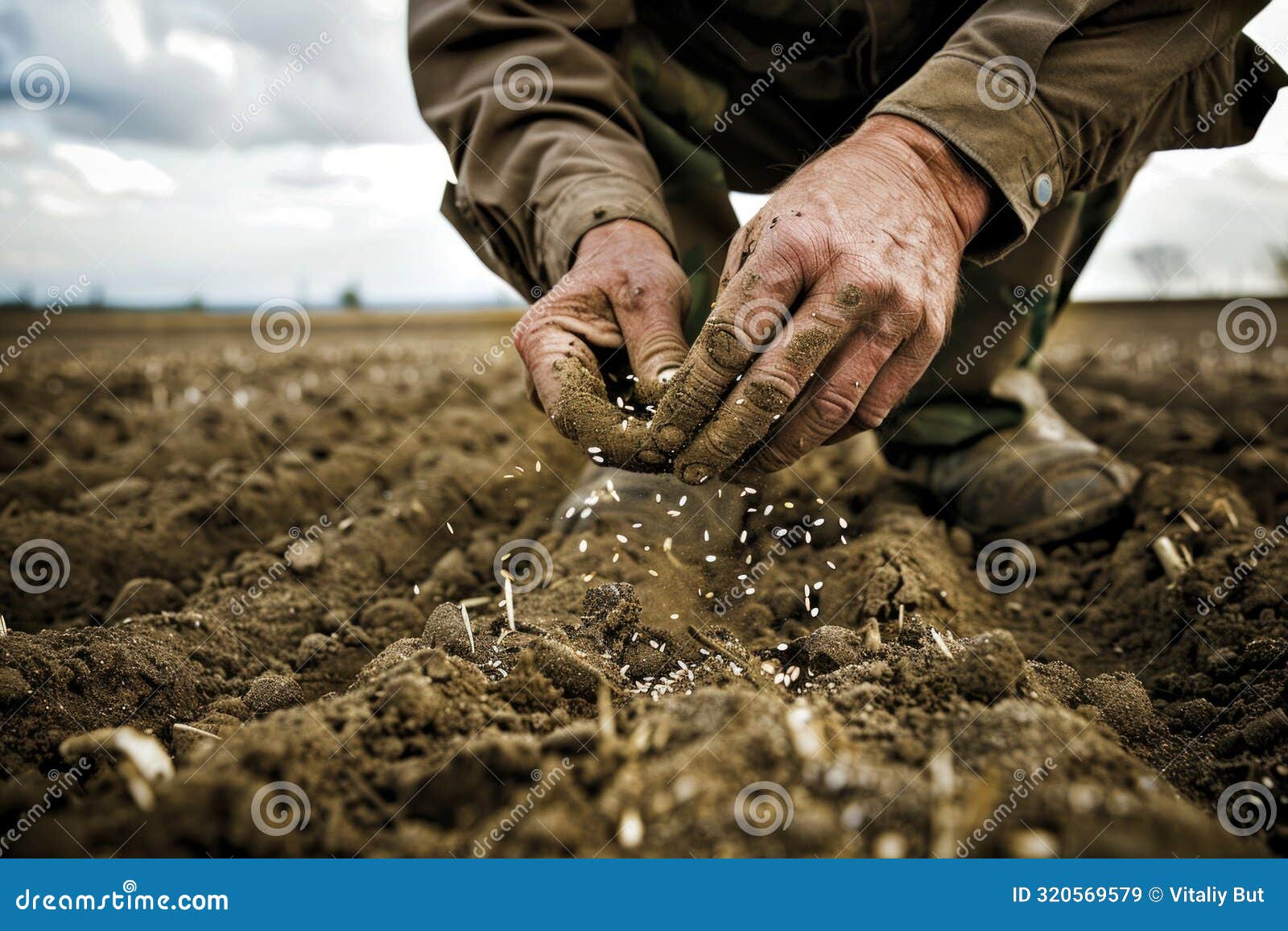 Man with a Shovel is Digging in the Dirt, Connecting with the Earth ...