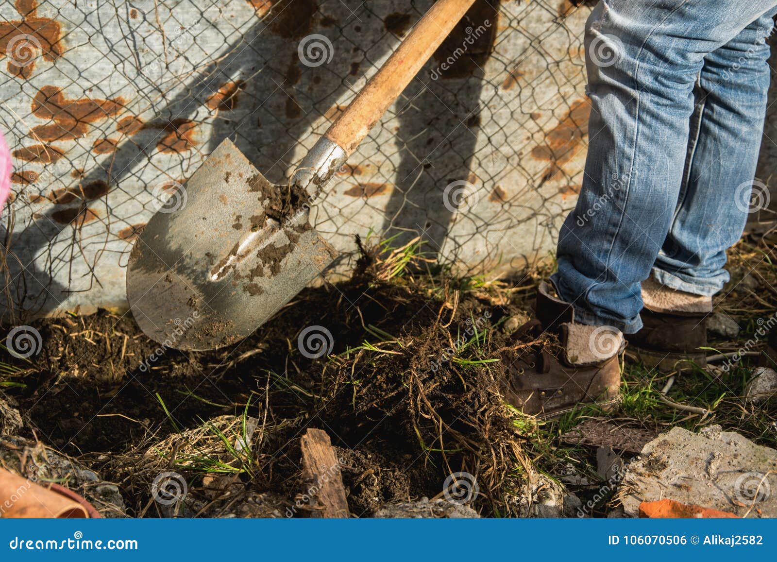 Man with a Shovel, Digging the Soil Stock Photo - Image of gardener ...