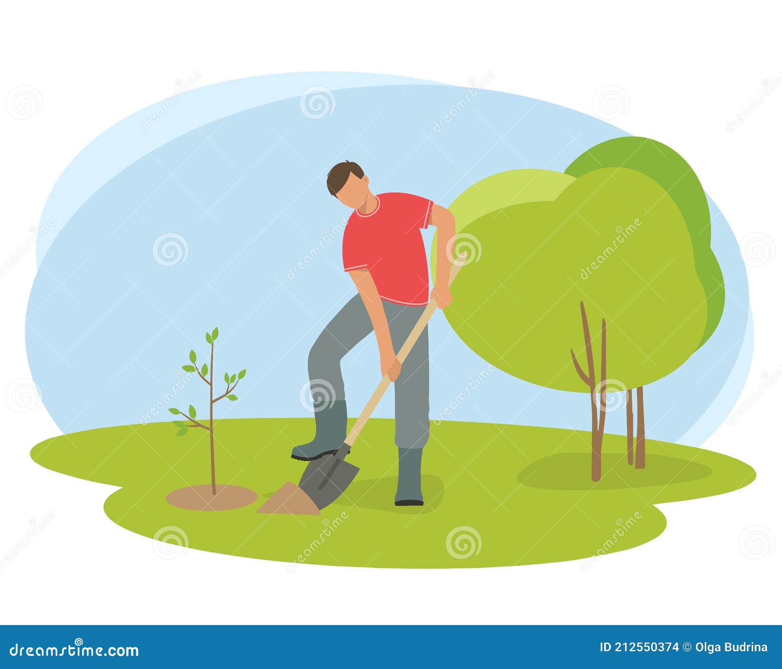 Man with a Shovel Plants a Tree Stock Vector - Illustration of ...