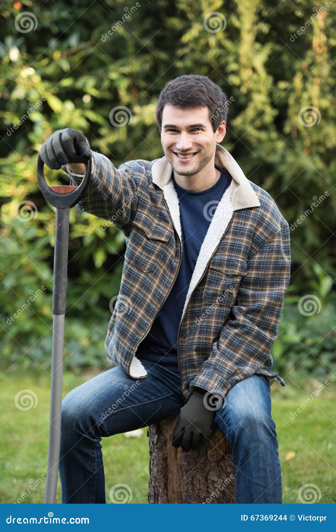 Man with shovel stock photo. Image of young, nature, resting - 67369244