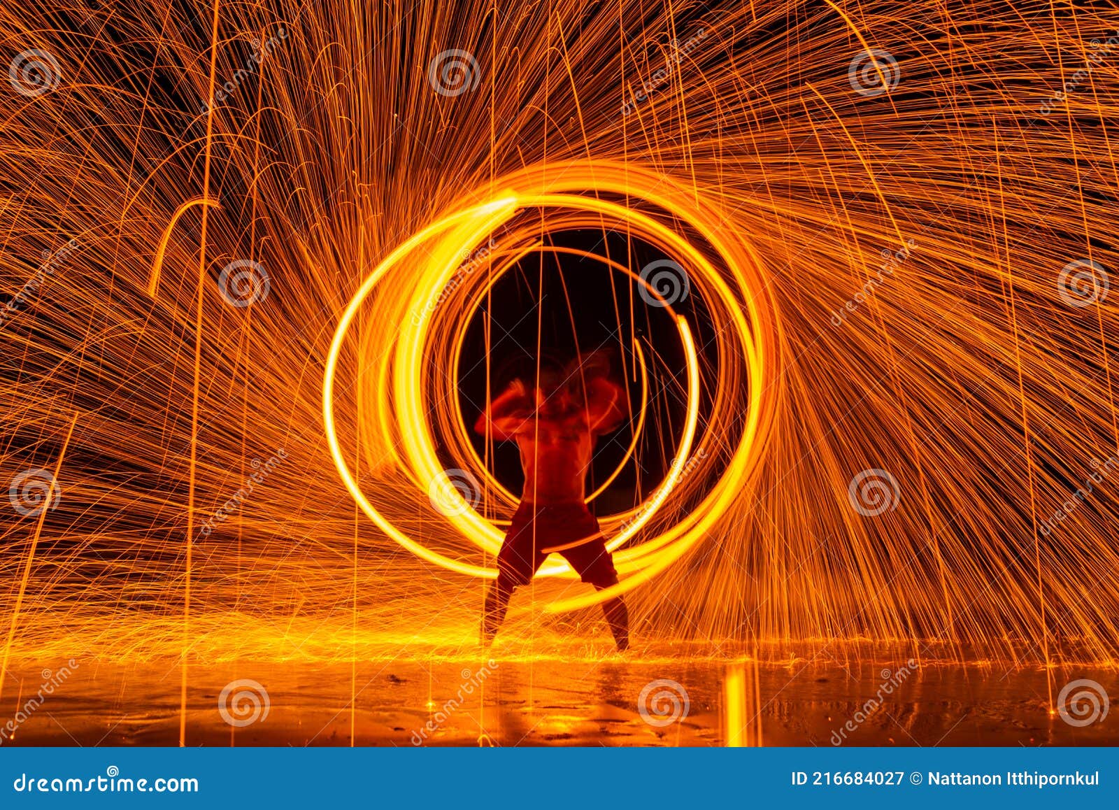 A Man Show the Swirly Fire Show at Koh Samet, Thailand Editorial ...