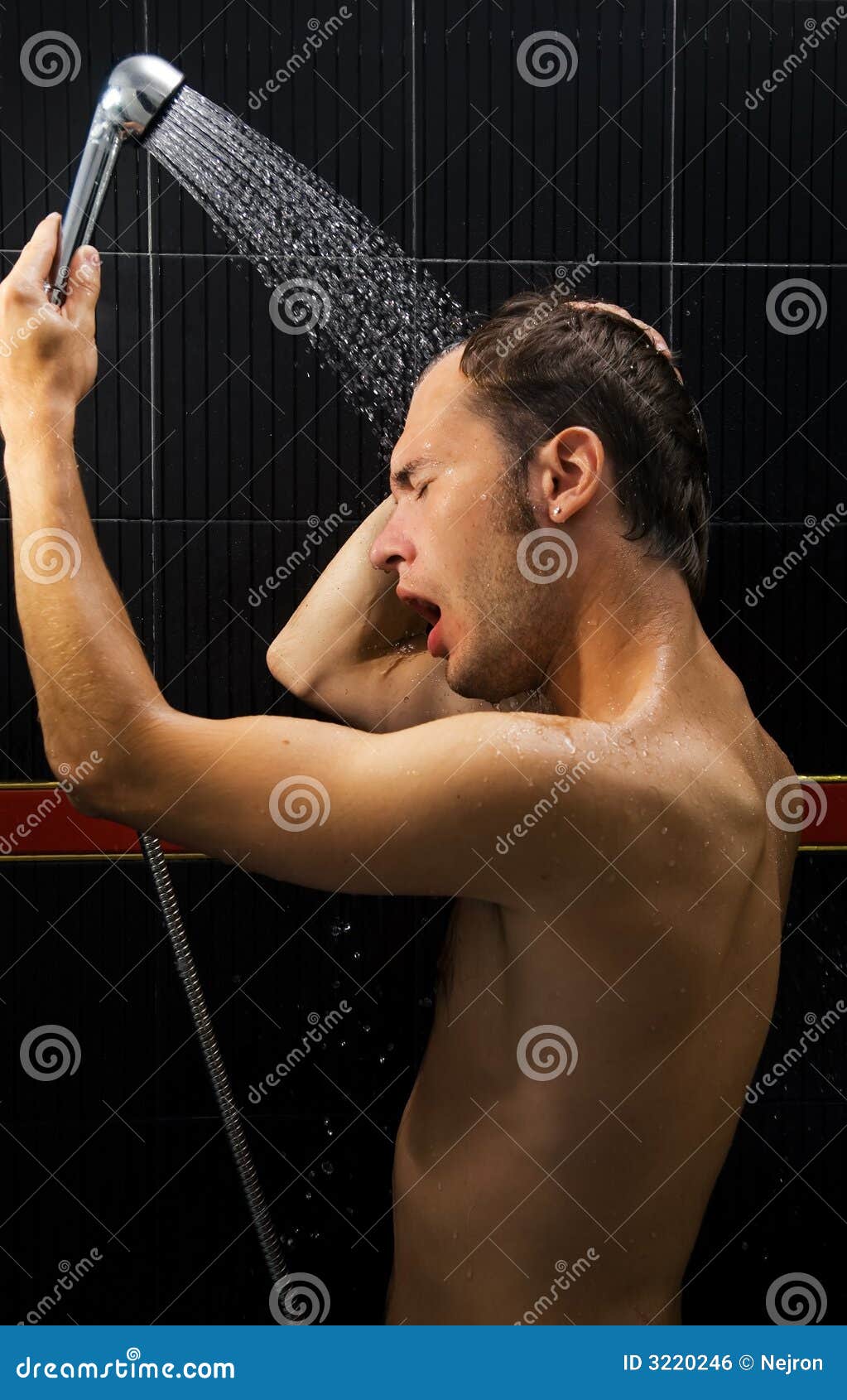 Man in a shower stock photo. Image of holidays, home, light - 3220246