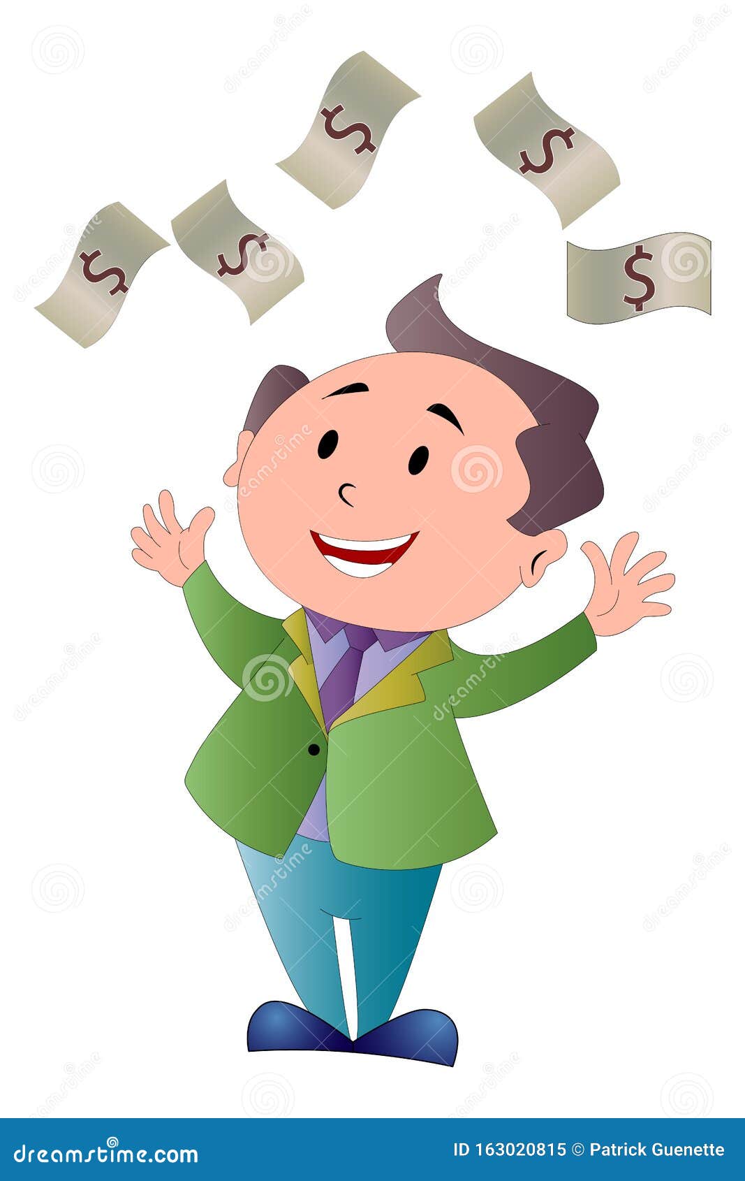 Man Showering in Dollar Bills, Illustration Stock Vector - Illustration ...