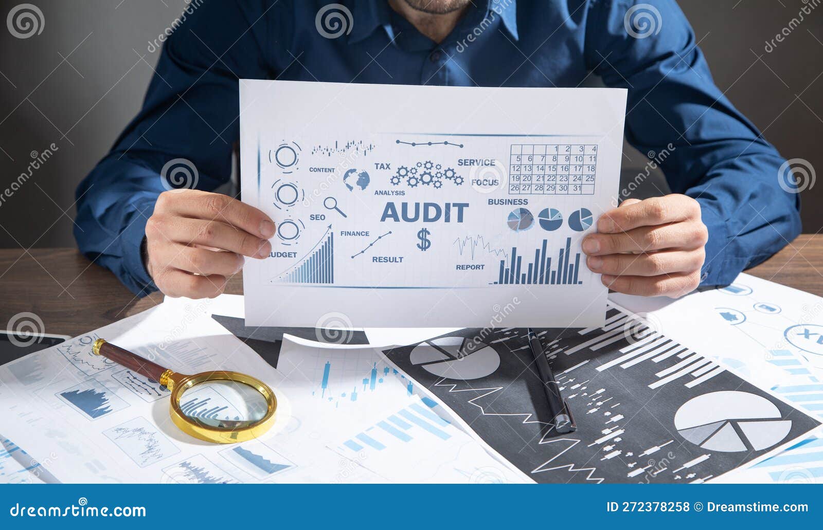 Man Showing Audit. Business Charts with Words Stock Photo - Image of ...