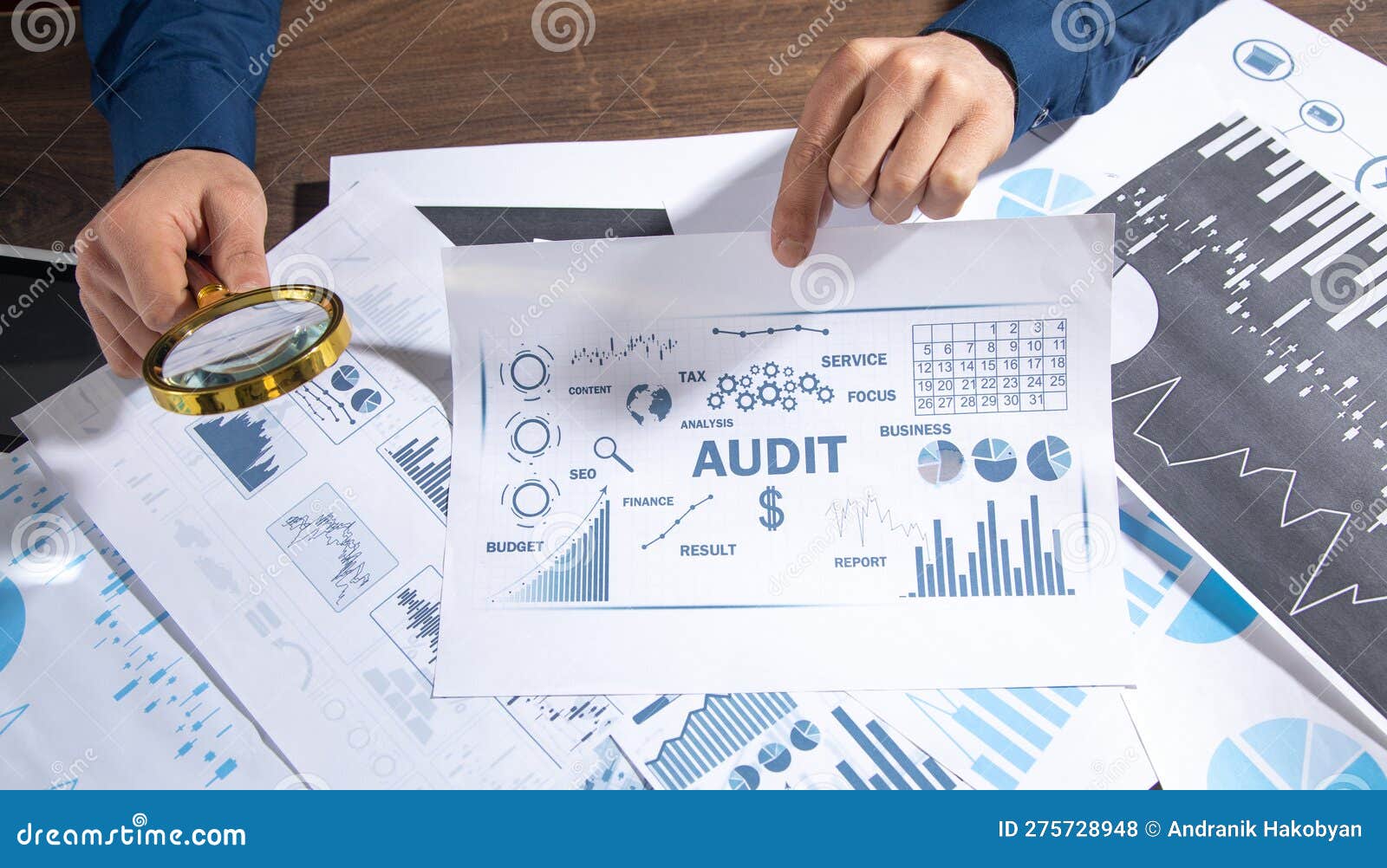Man Showing Audit. Business Charts with Words Stock Photo - Image of ...
