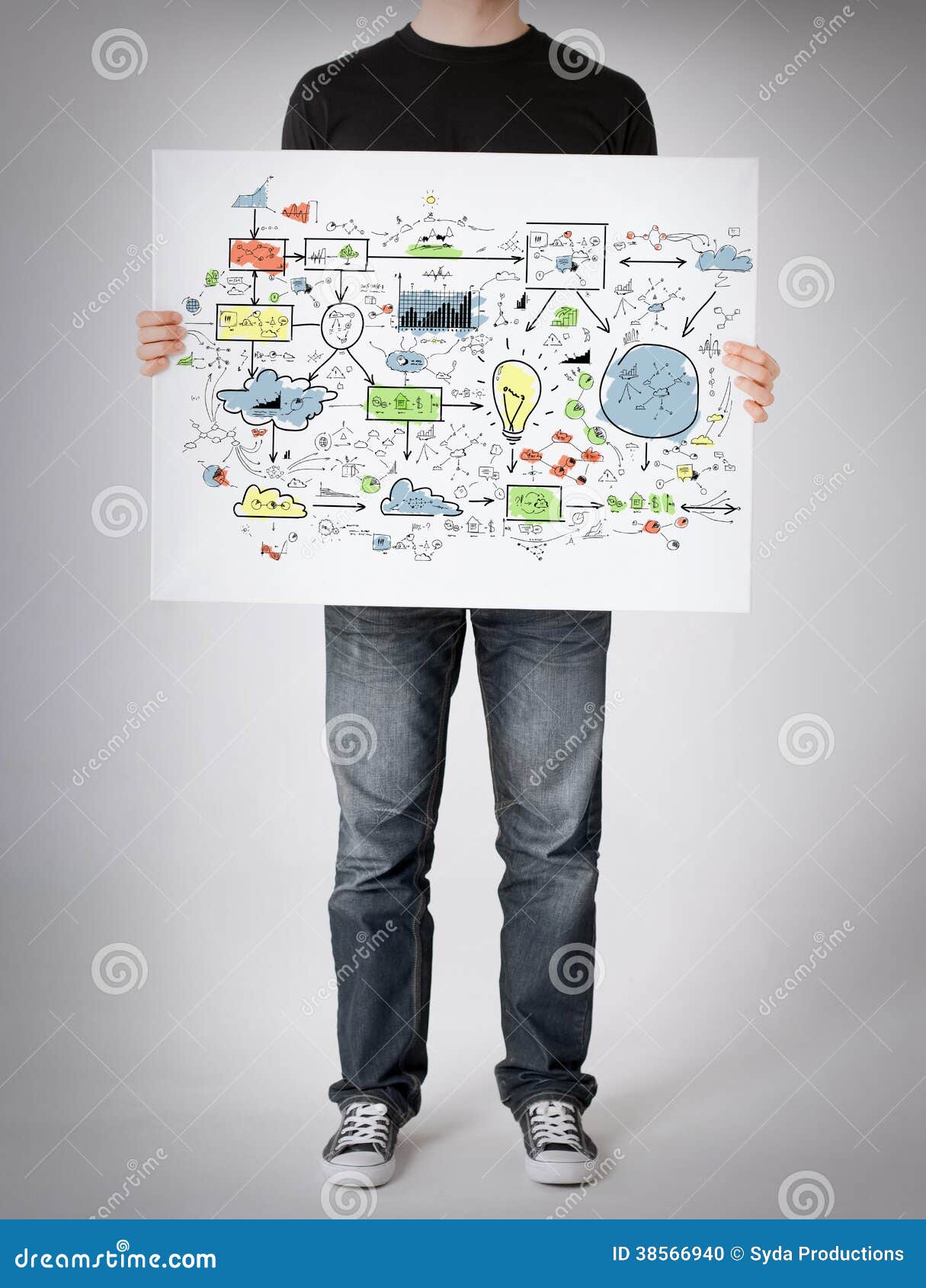 Man Showing Big Plan on White Board Stock Photo - Image of icons ...