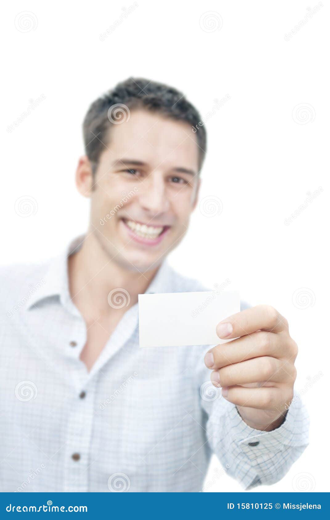 Man showing blank card stock image. Image of advertisement - 15810125