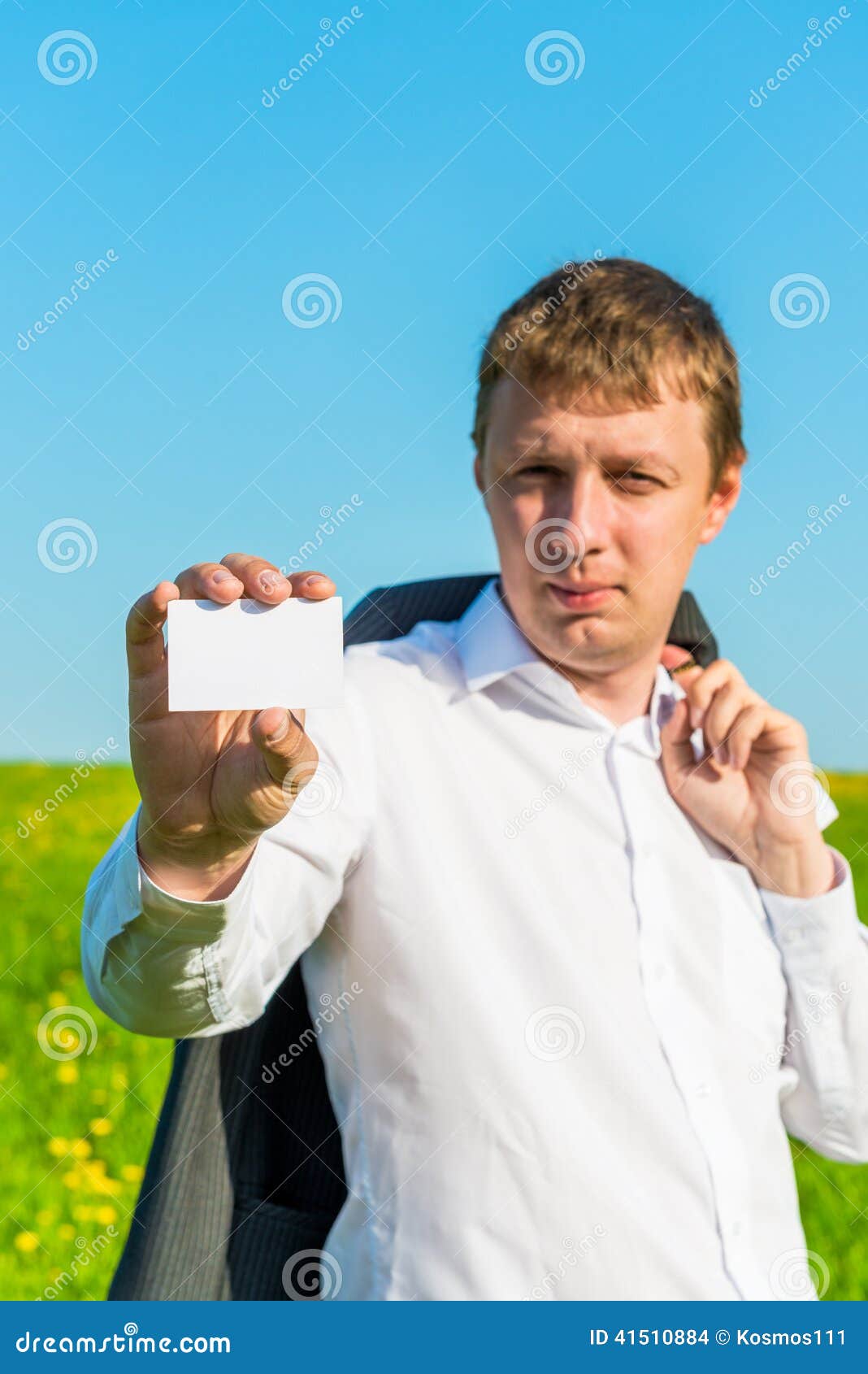 Man showing a blank card stock photo. Image of caucasian - 41510884