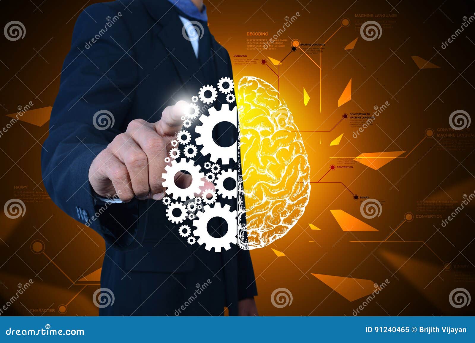 Man Showing Brain and Gear Wheels Stock Illustration - Illustration of ...