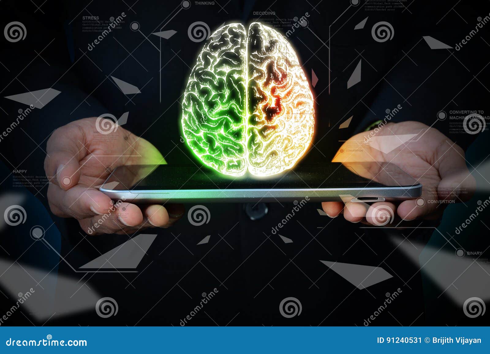 Man Showing Brain on a Smart Phone Stock Image - Image of brain, head ...