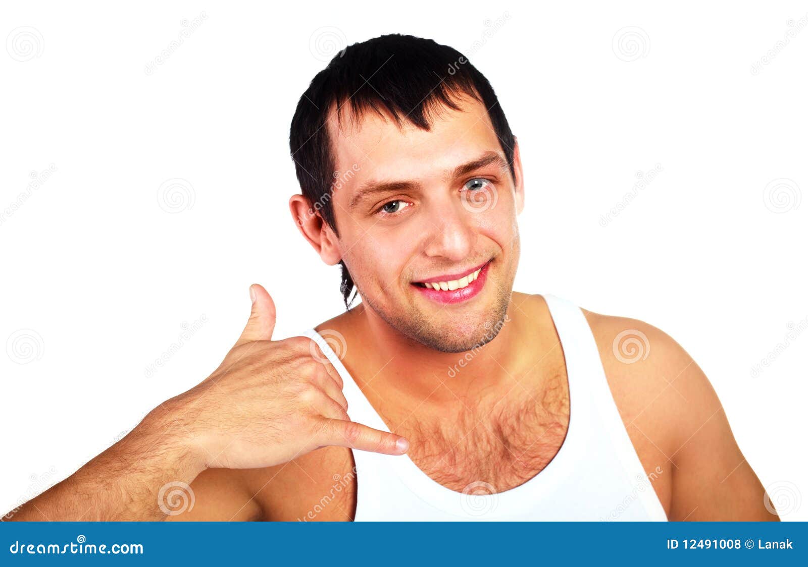Man showing a call me sign stock photo. Image of laugh - 12491008
