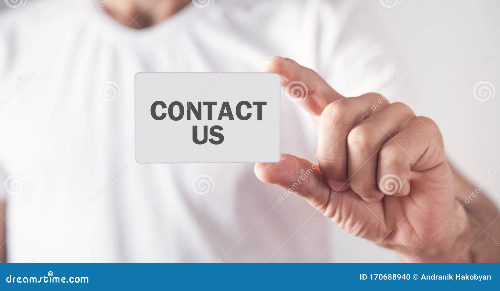 Man Showing Contact Us Text on Business Card Stock Photo - Image of ...