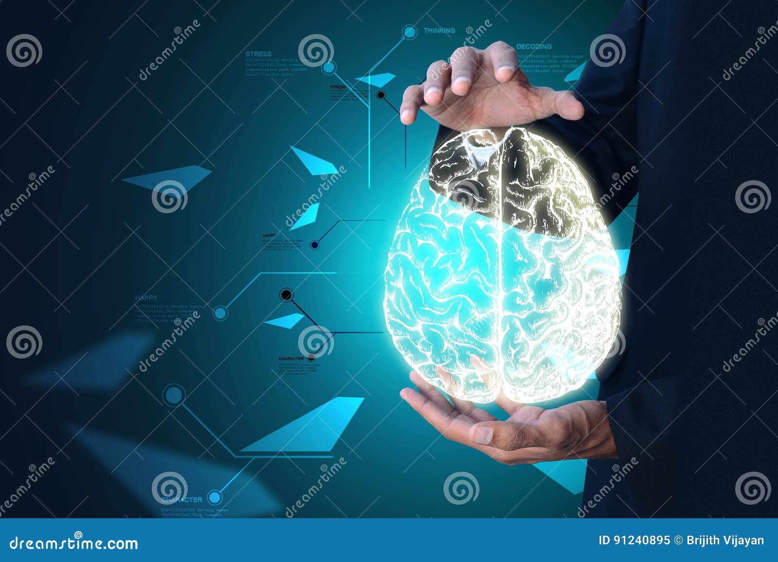 Man showing digital brain stock image. Image of medicine - 91240895