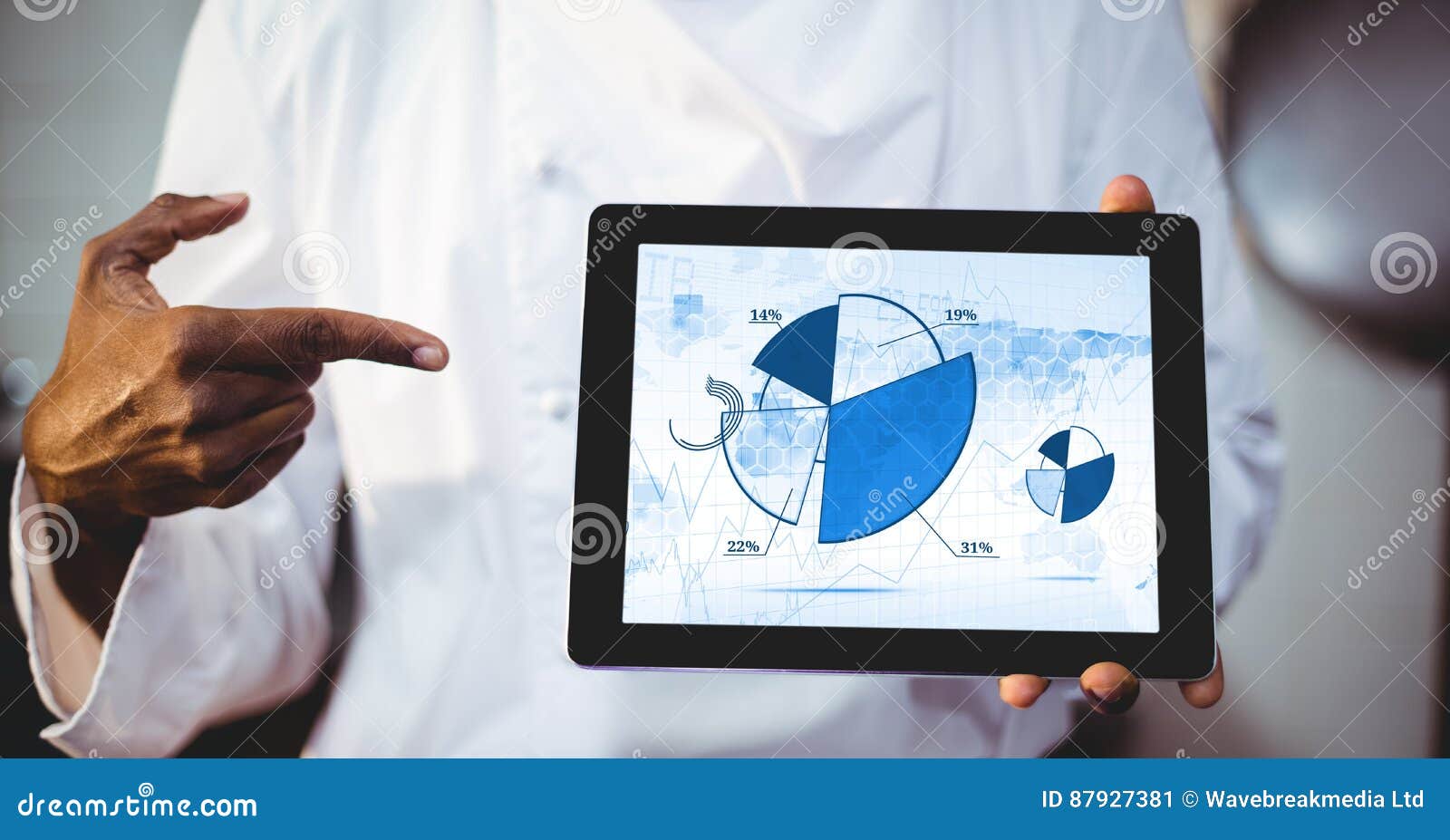 Man Showing Digital Tablet with Pie Chart on Screen Stock Image - Image ...