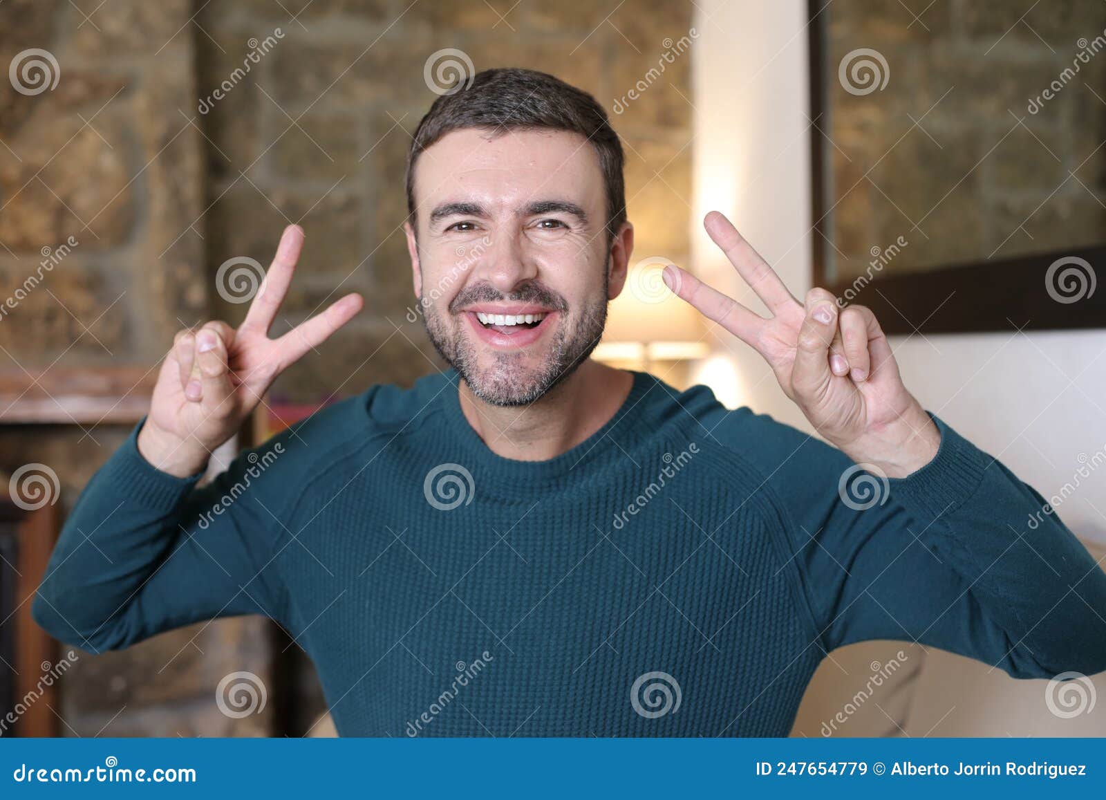 Man Showing Double Peace Sign Stock Image - Image of funny, fashion ...