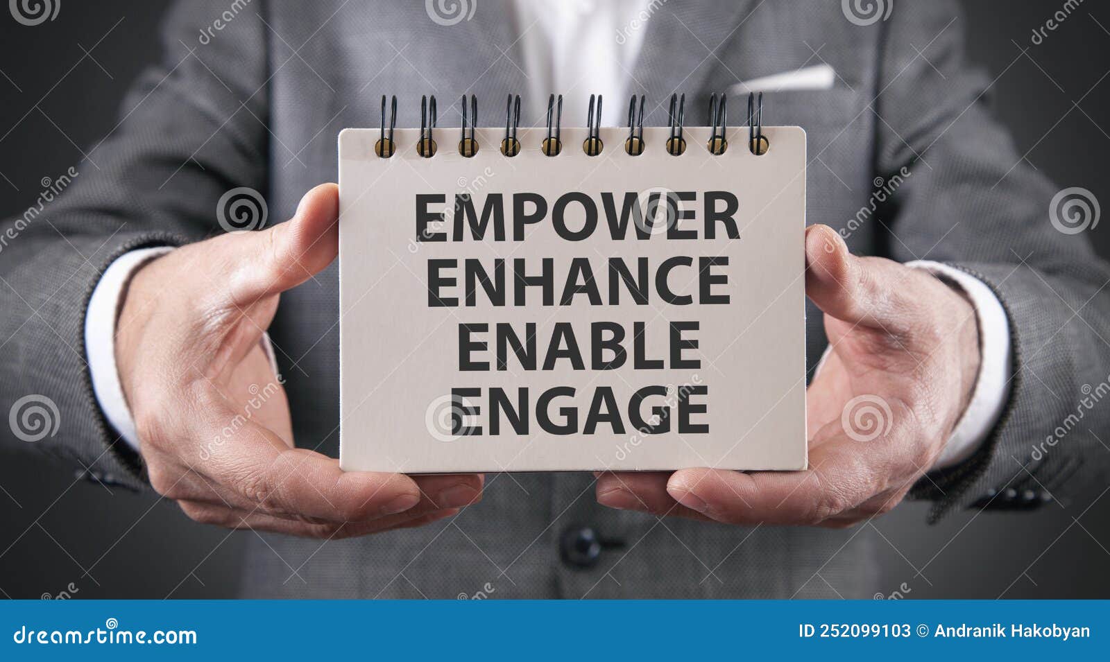 Man Showing Empower Enhance Enable Engage Concept Stock Image - Image ...
