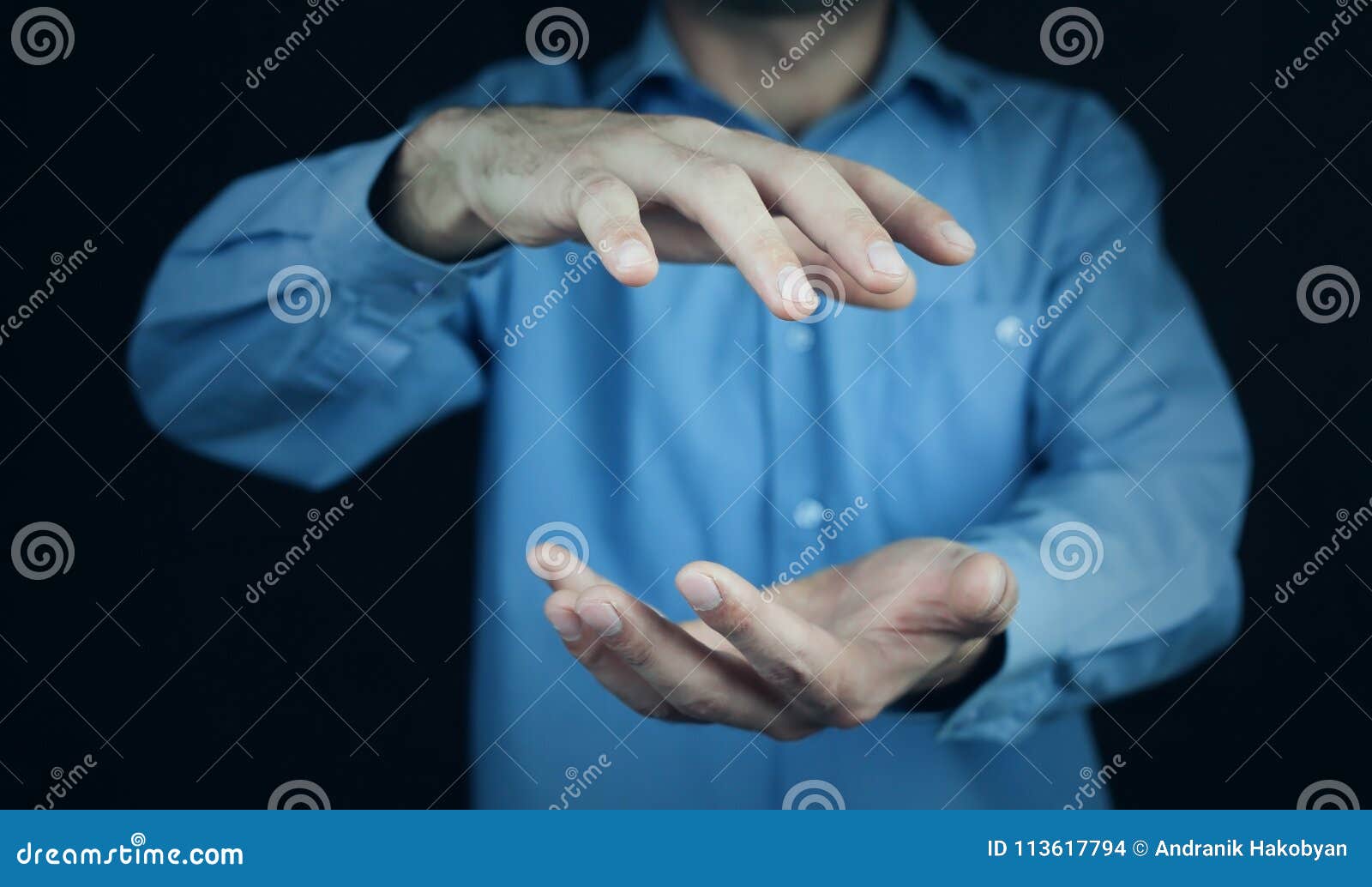 Man showing empty hand. stock photo. Image of protection - 113617794
