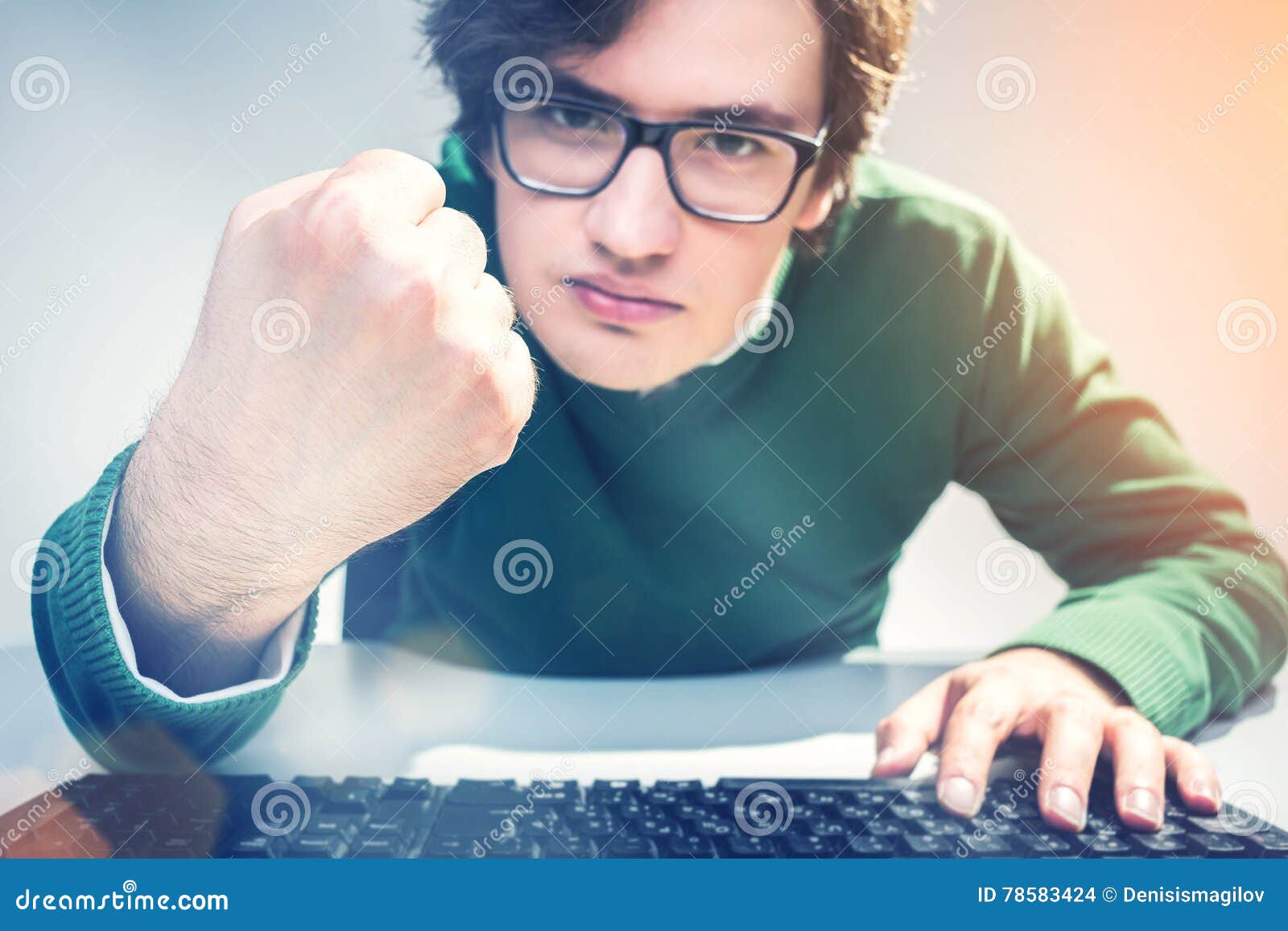 Man showing fist. Keyboard stock photo. Image of computer - 78583424