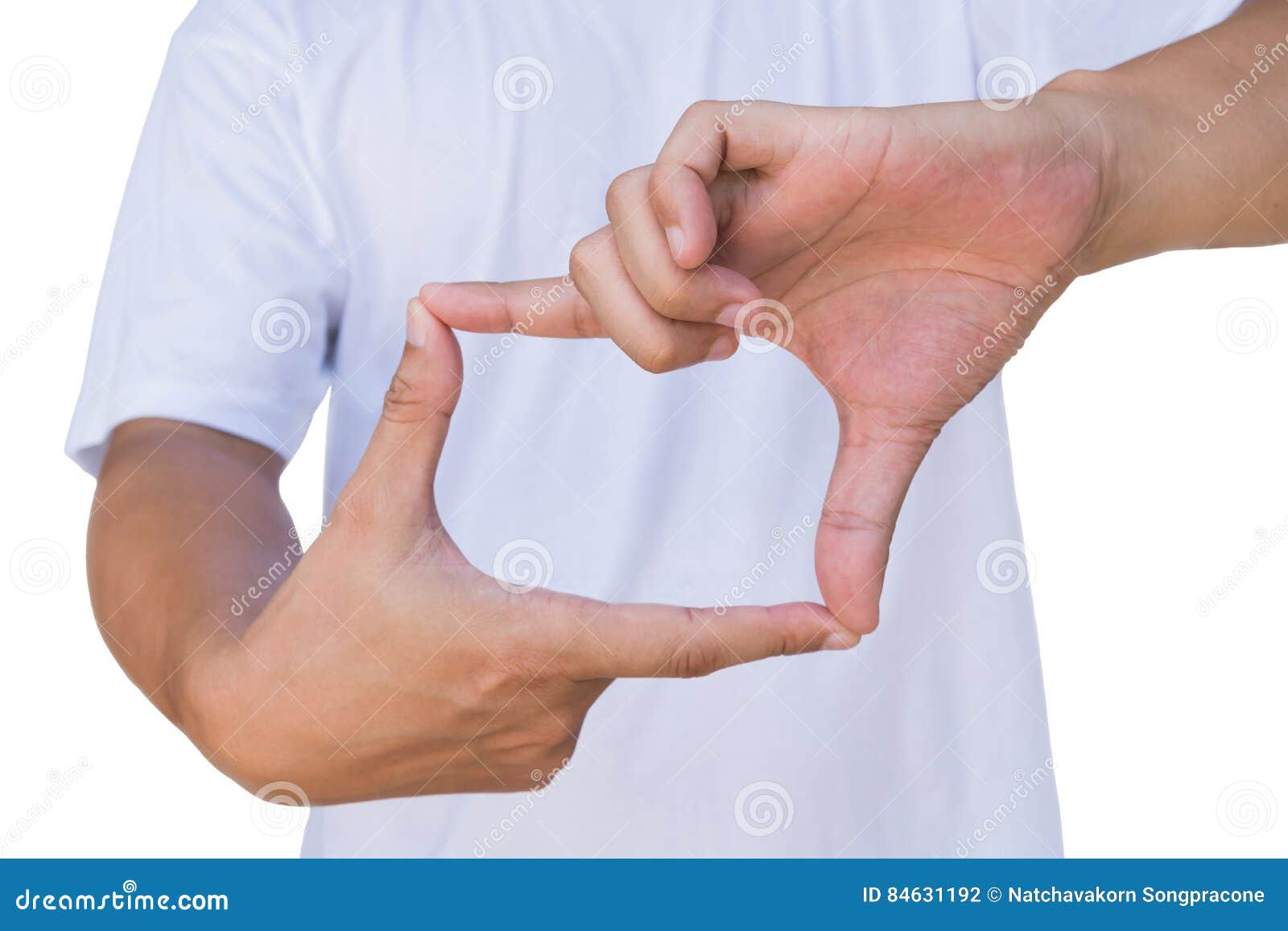 Man Showing Frame on Hand Gesture with Clipping Path Stock Photo ...