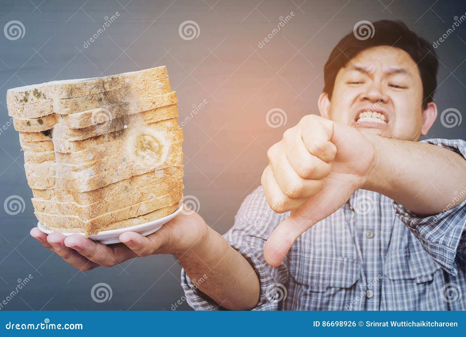 Man showing fungi bread stock photo. Image of bread, dislike - 86698926