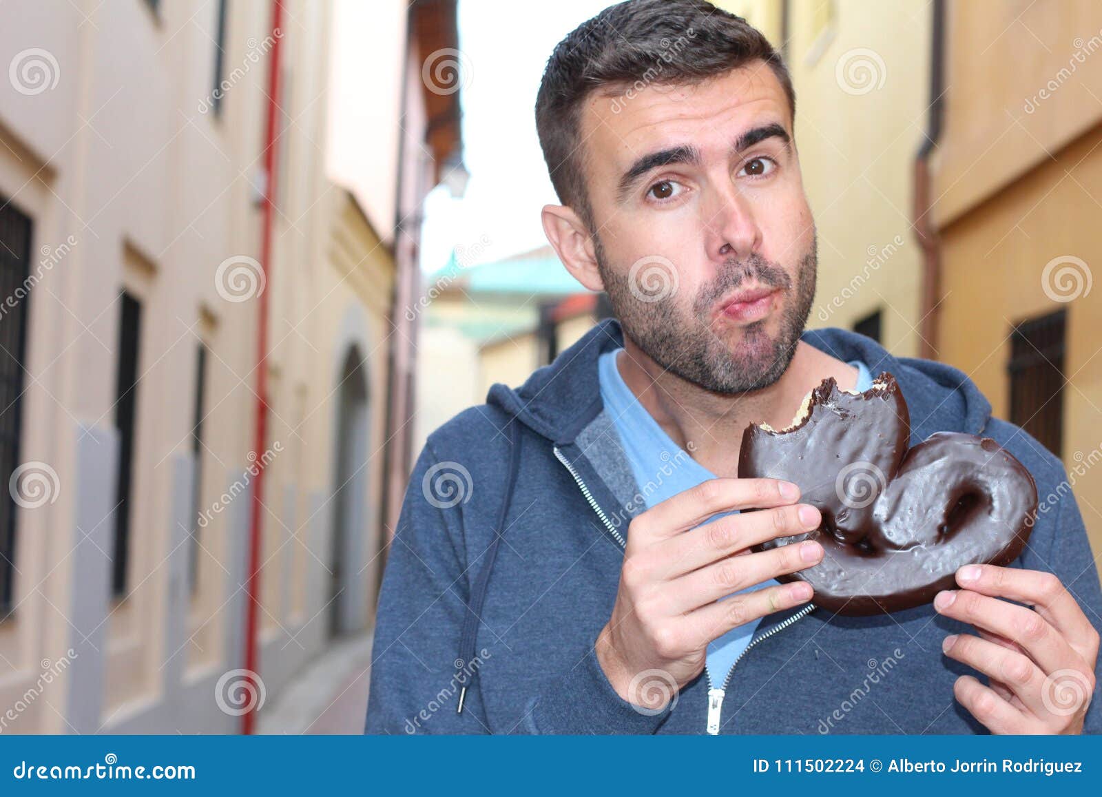 Man Showing Gluttony while Eating Dessert Stock Photo - Image of latin ...