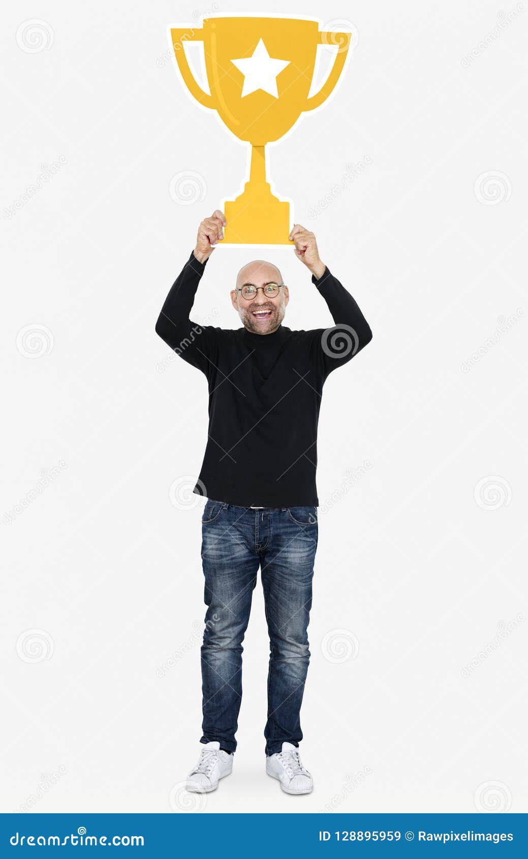 Man Showing a Golden Trophy Stock Image - Image of challenge, honor ...