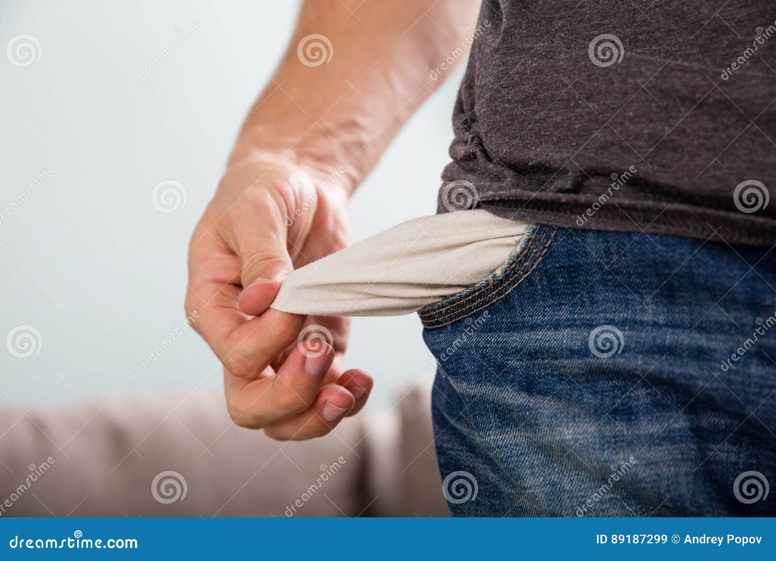 Man Showing His Empty Pocket Stock Image - Image of empty, finger: 89187299