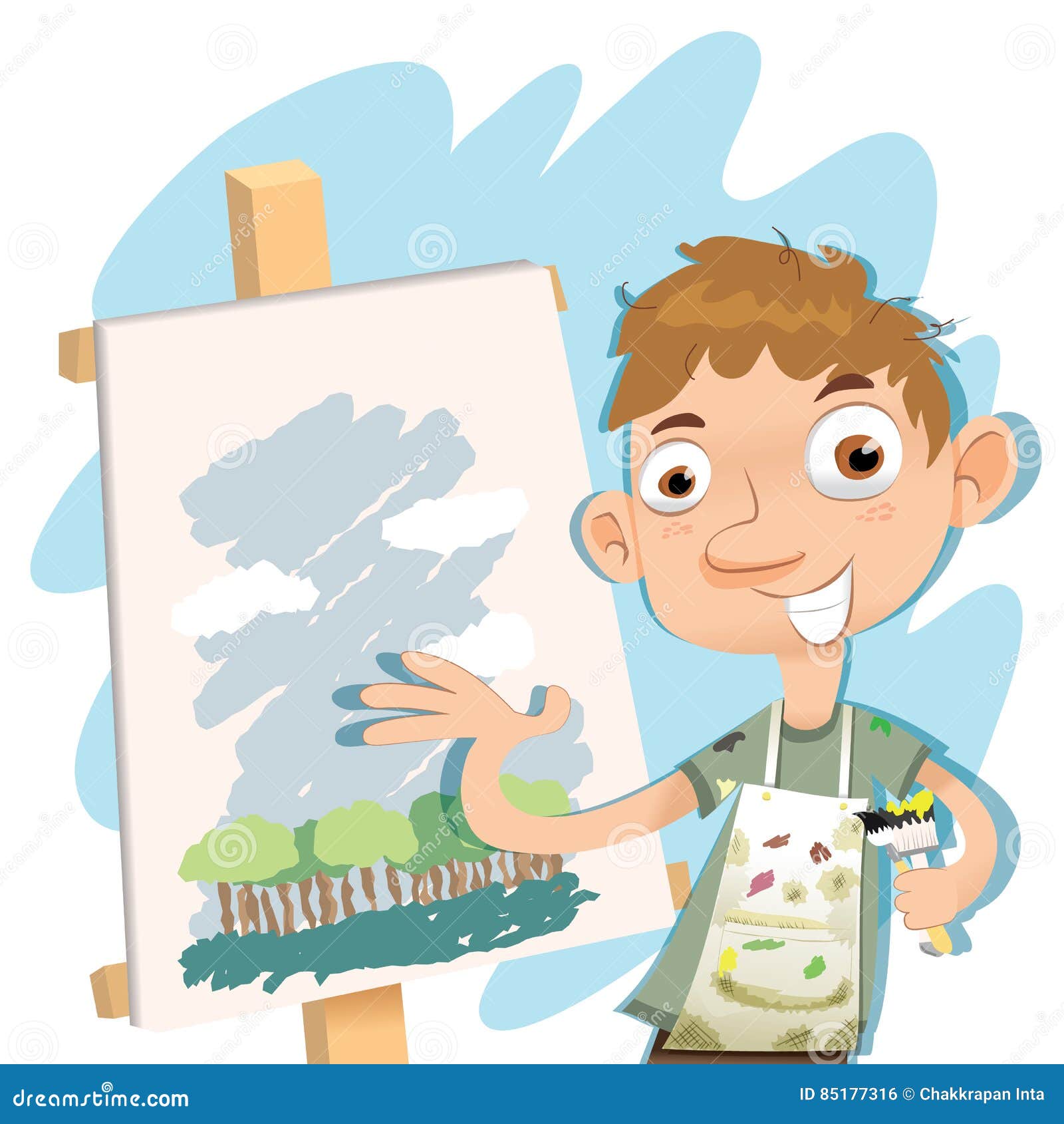 Man showing his painting. stock vector. Illustration of creative - 85177316