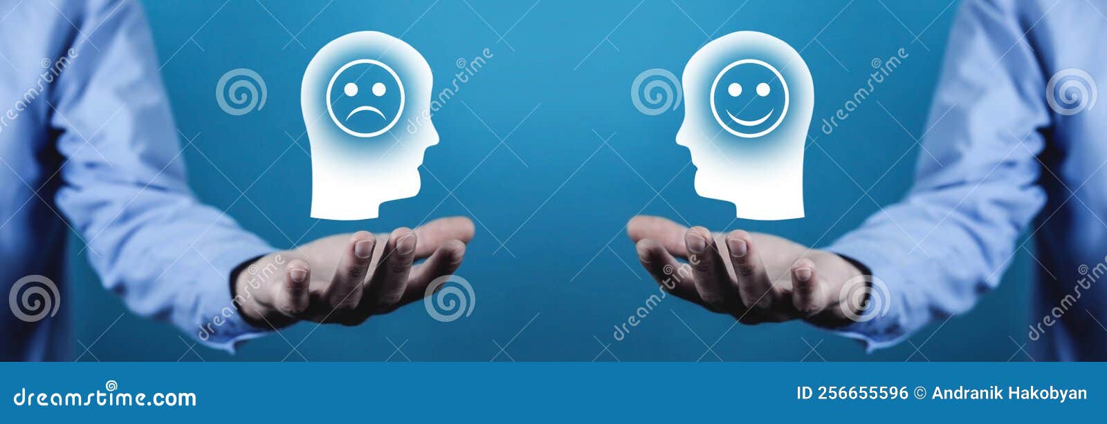 Man Showing Human Head with a Sad and Happy Smiling Face Stock Photo ...