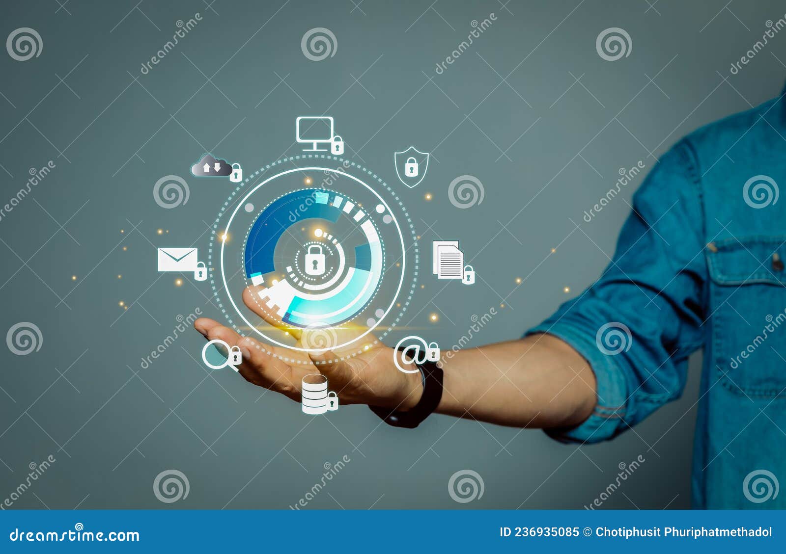 Man Showing Information Network Control Technology Icon Stock Image ...