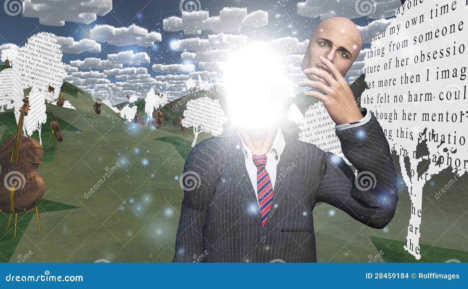 Man Showing Inner Light in Landscape Stock Illustration - Illustration ...