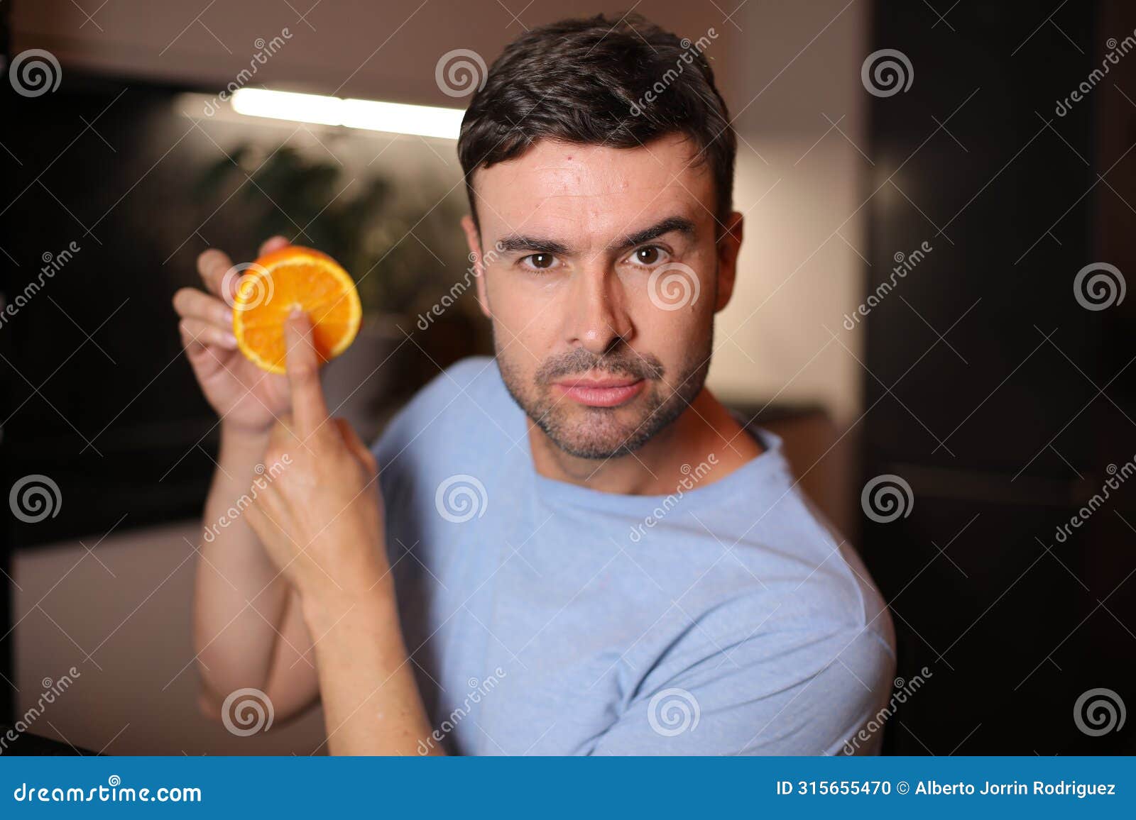 Man Showing the Interior of a Fruit Stock Photo - Image of foreplay ...