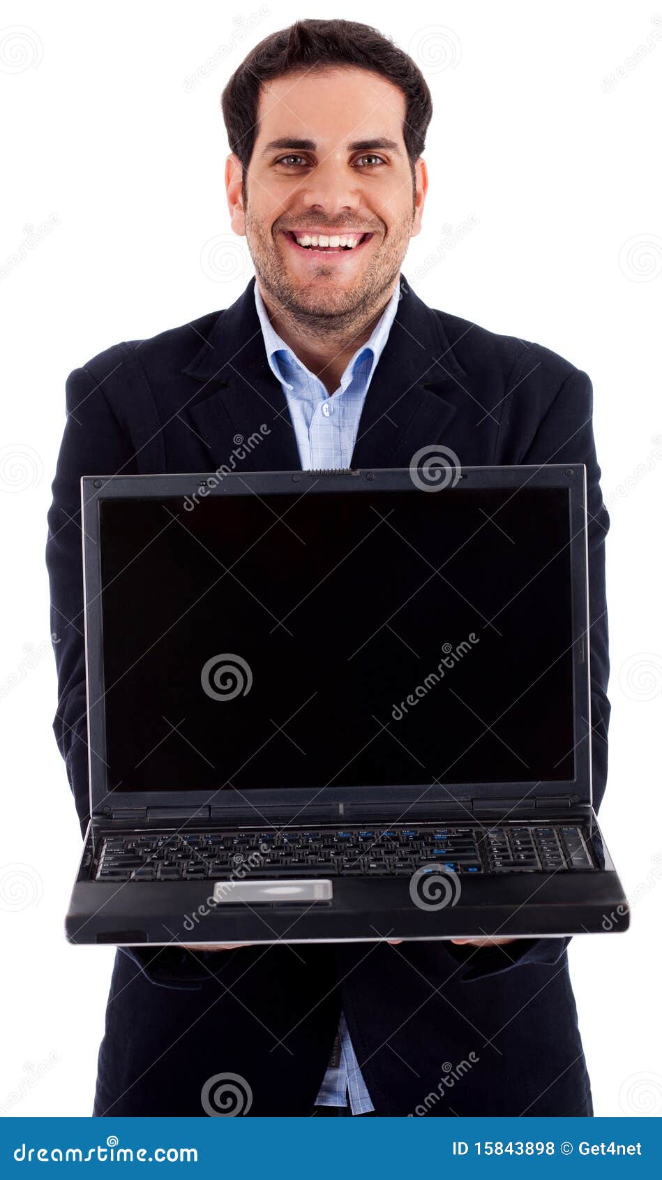 Man showing laptop stock photo. Image of confident, attractive - 15843898