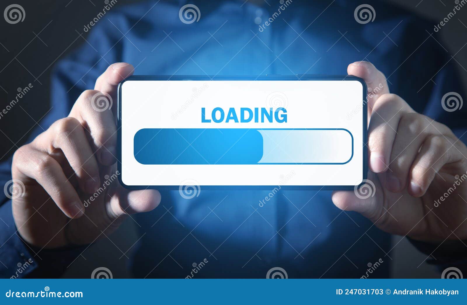 Man Showing Loading Bar on Smartphone Screen Stock Image - Image of ...