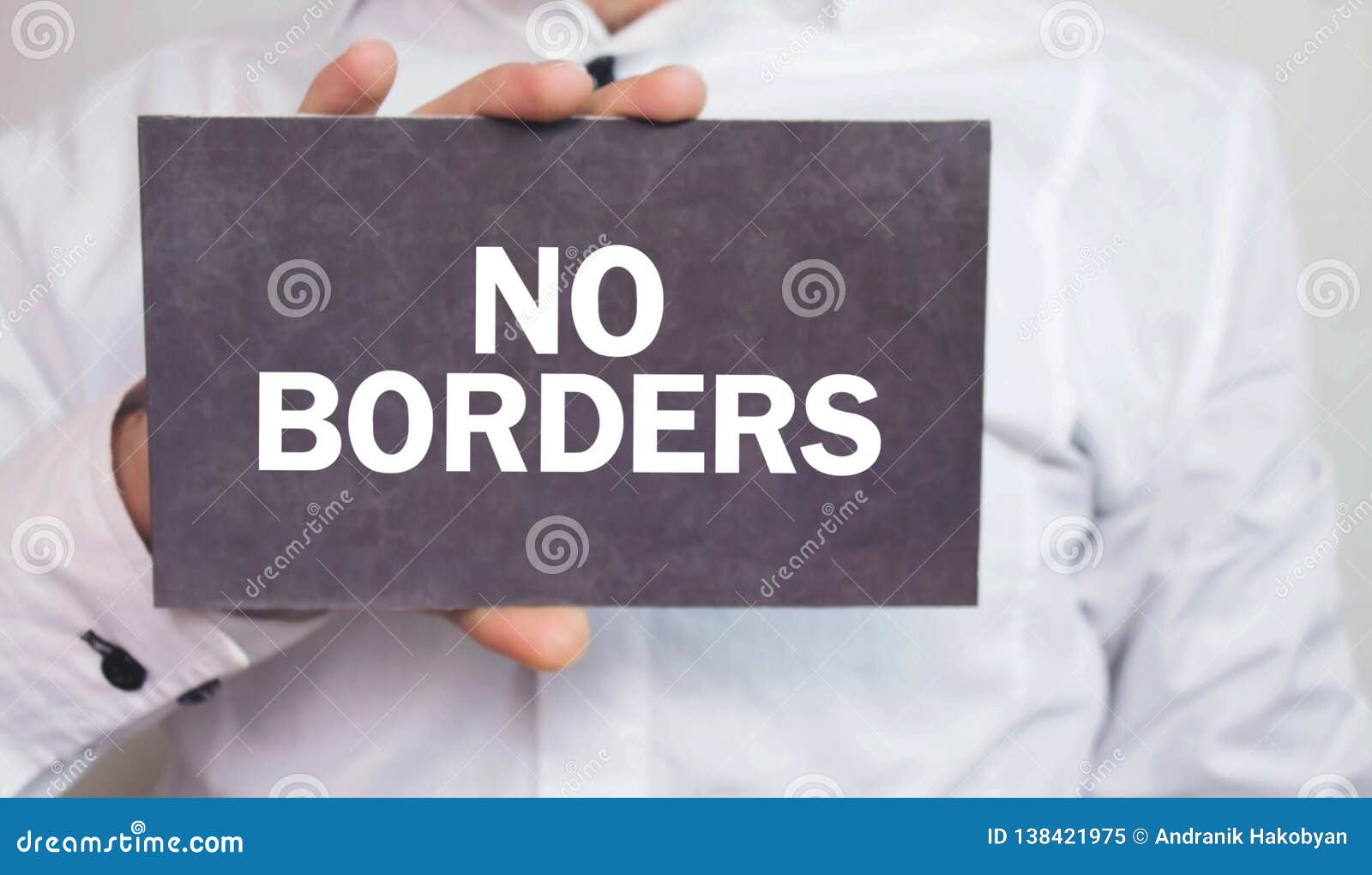 Man Showing No Borders Text in Cardboard Stock Image - Image of borders ...