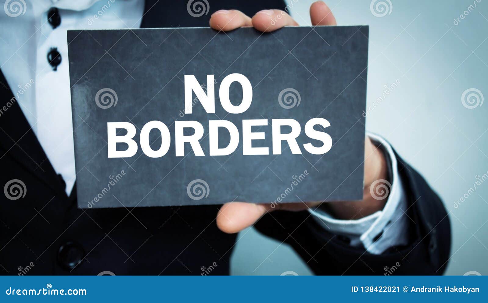 Man Showing No Borders Text in Cardboard Stock Image - Image of people ...