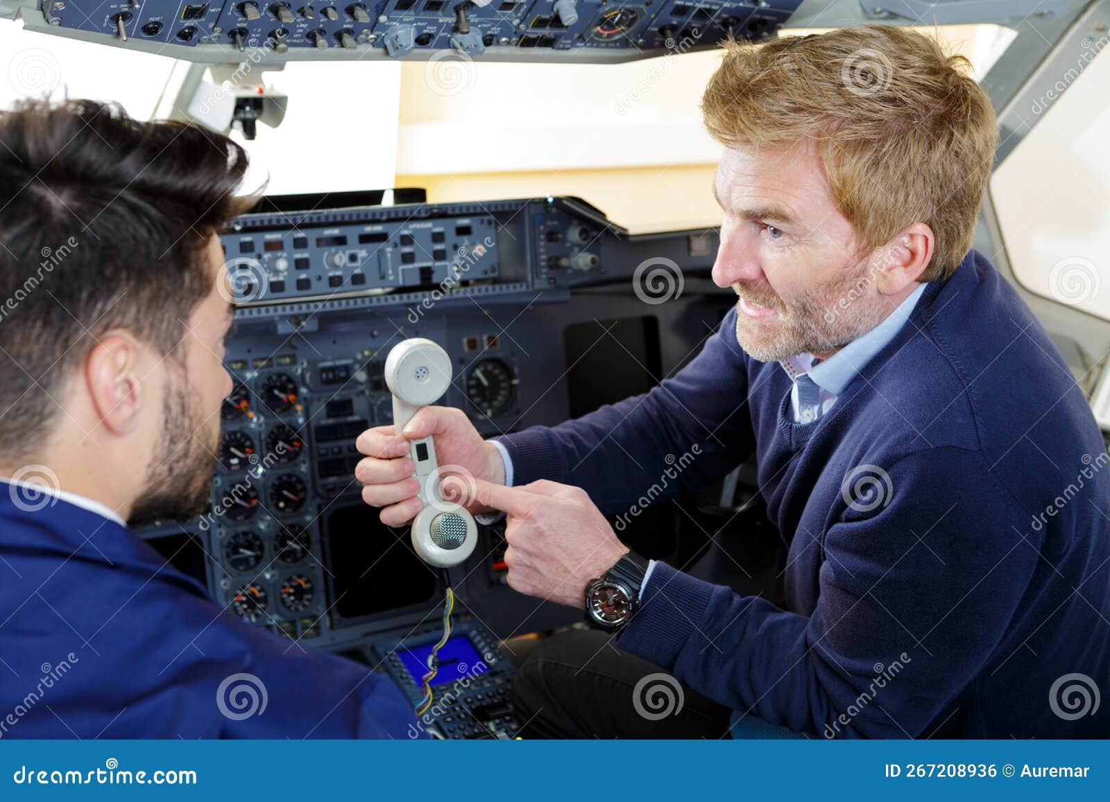 Man Showing Phone To Airplane Engineer Stock Photo - Image of employer ...