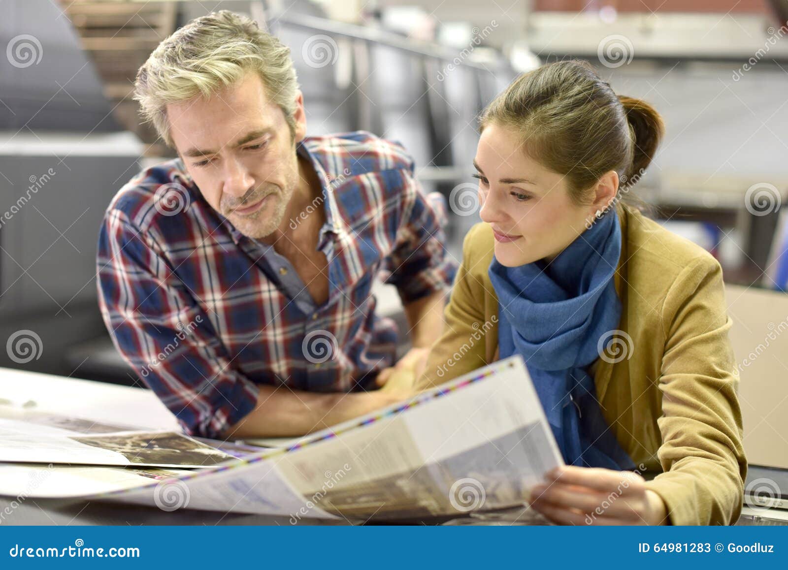 Man Showing Printing Production To Client Stock Image - Image of press ...