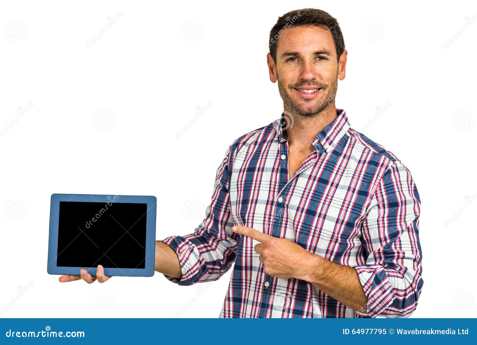 Man Showing Tablet Screen at Camera Stock Image - Image of copy, hand ...