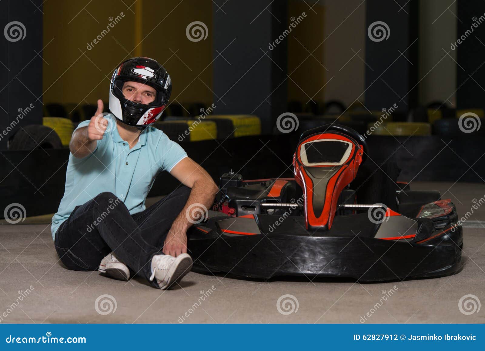 Man Showing Thumbs Up for Karting Race Stock Photo - Image of carting ...