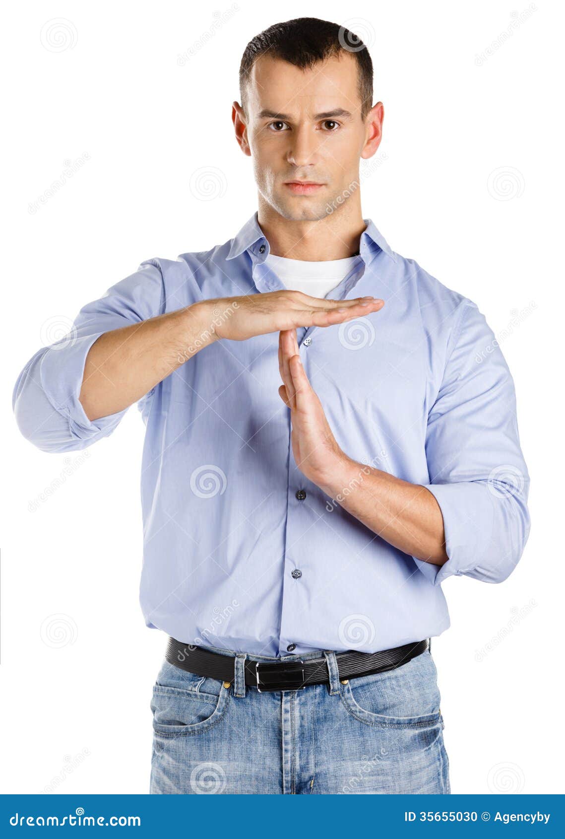 Man Showing Time Out Gesture Stock Photo - Image of occupation, brown ...