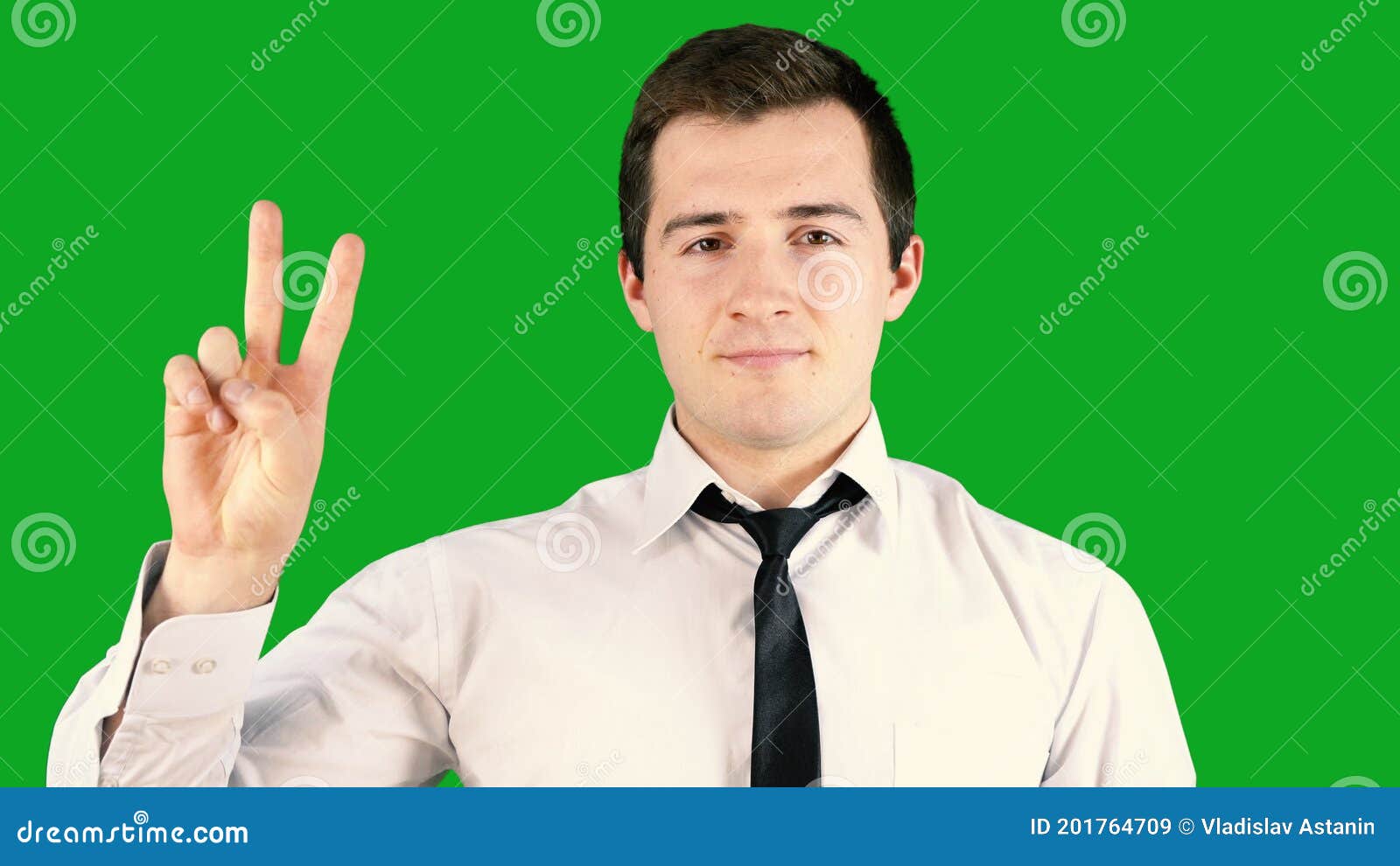 Man Showing Two Fingers on a Green Screen Stock Video - Video of ...