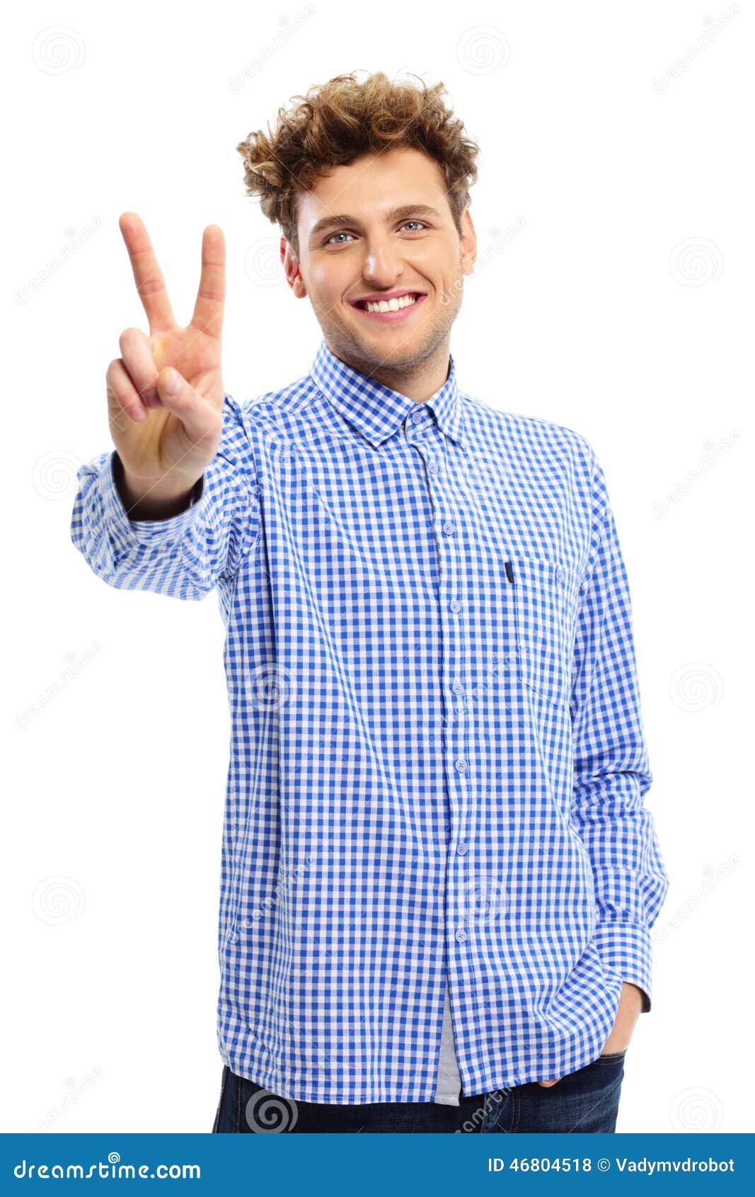 Man Showing Victory Fingers Sign Stock Photo - Image of shirt ...