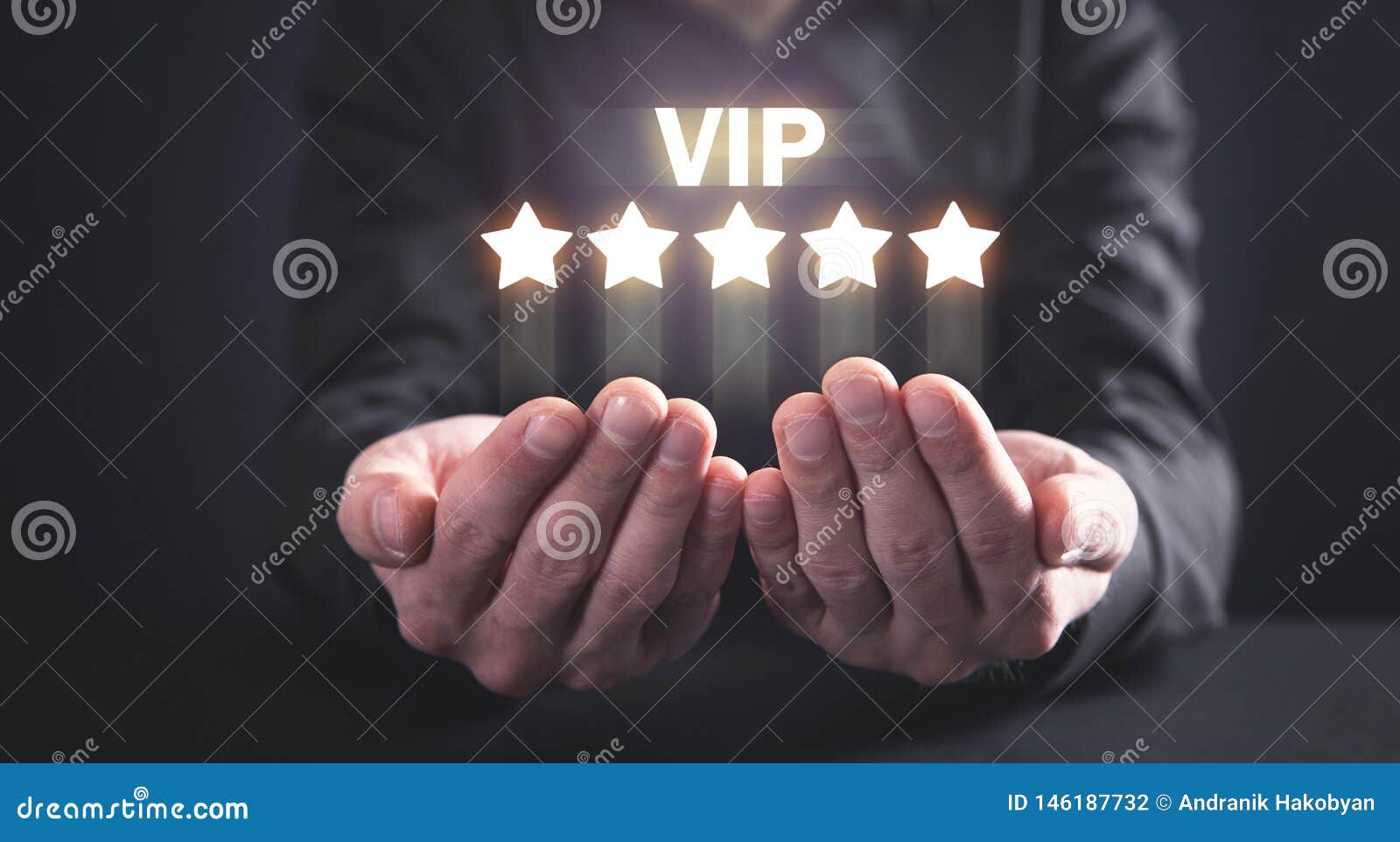 Man Showing VIP Word with Five Stars Stock Photo - Image of employee ...